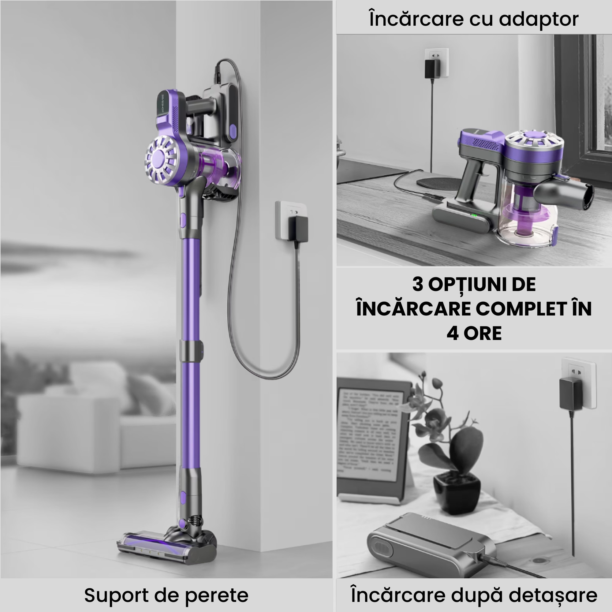 Aspirator Vertical 4 In 1, SeveShop® V08, Aspirator Fara Fir Cu Motor ...