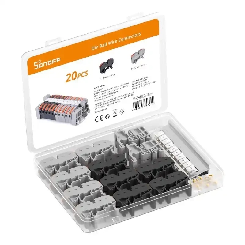 Set 20 conectori rapizi pentru sina DIN Sonoff, 32A, Negru/Gri - eMAG.ro