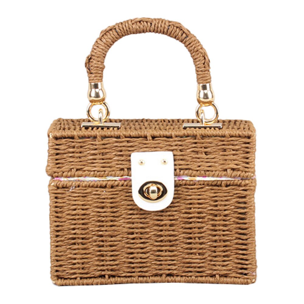 Geanta de umar pentru femei, rattan, forma patrata, 19x8x15cm - eMAG.ro