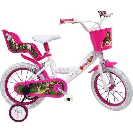 Bicicleta copii, Denver, Masha and the bear, 16 inch, Alb/Roz - eMAG.ro