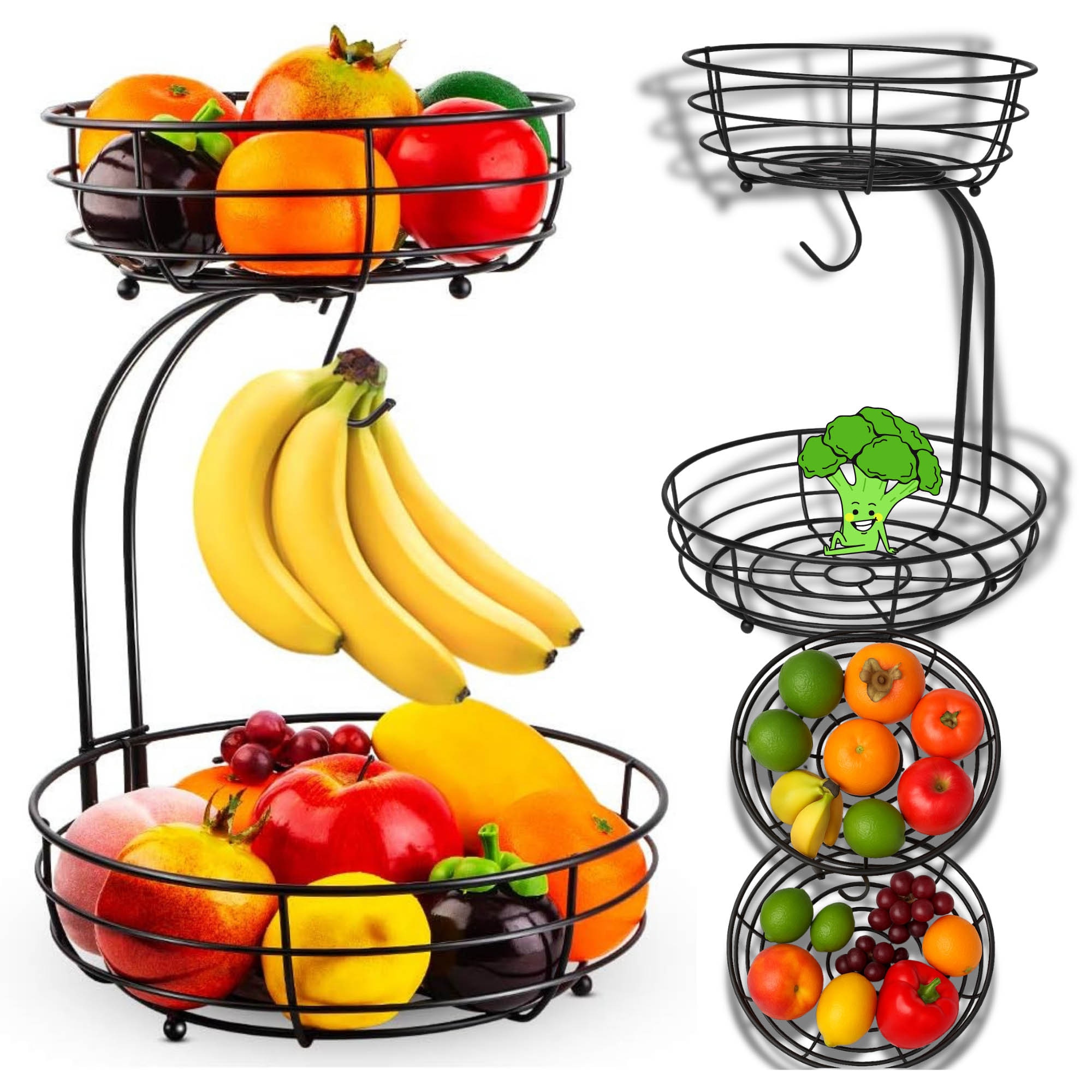 Cos pe 2 Nivele pentru Fructe si Legume GALAXIA® cu Suport de Banane ...