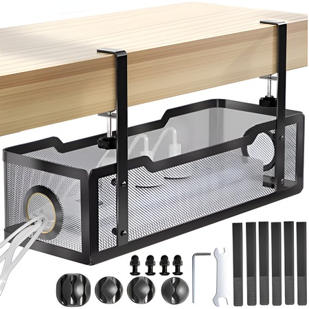 Tava de gestionare a cablurilor sub birou, metal robust, fara gaurit ...