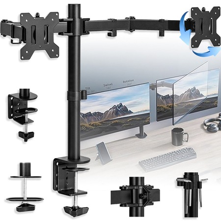 Suport 2 monitoare 13-27" inch, Excitat®, Pana la 8 kg/ecran, Solid ...