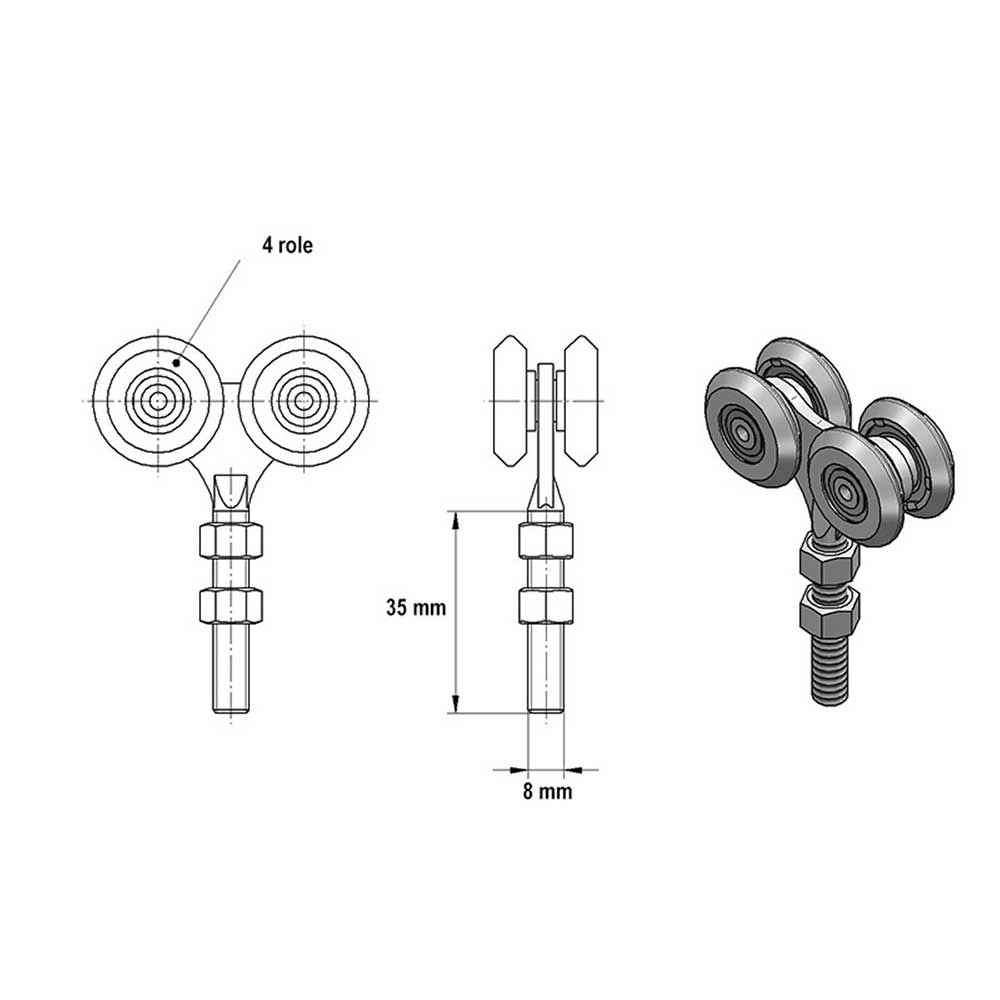 Rola dubla tip carucior cu 4 role pentru sina suspendata 33x34 mm, otel ...