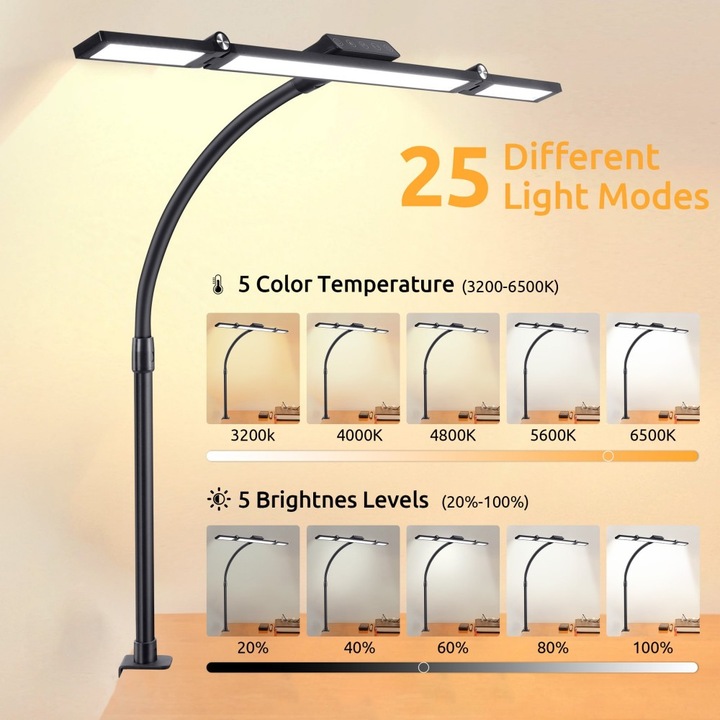 Lampa de Birou LED Tripla, MOSMAOO®, Control Tactil, 5 Temperaturi de ...