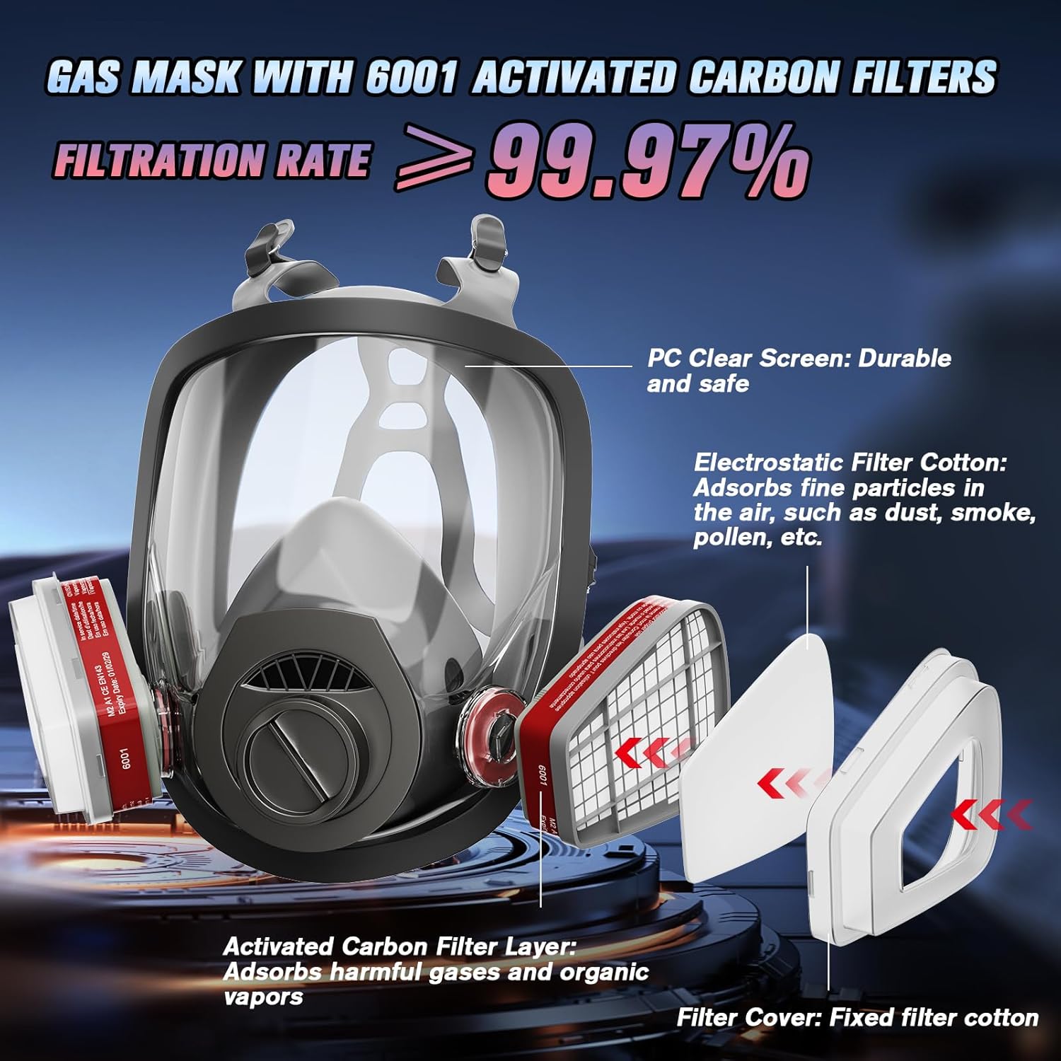 Masca Faciala Integrala cu Filtru, KINSI, Set 4 Filtre Bumbac ...