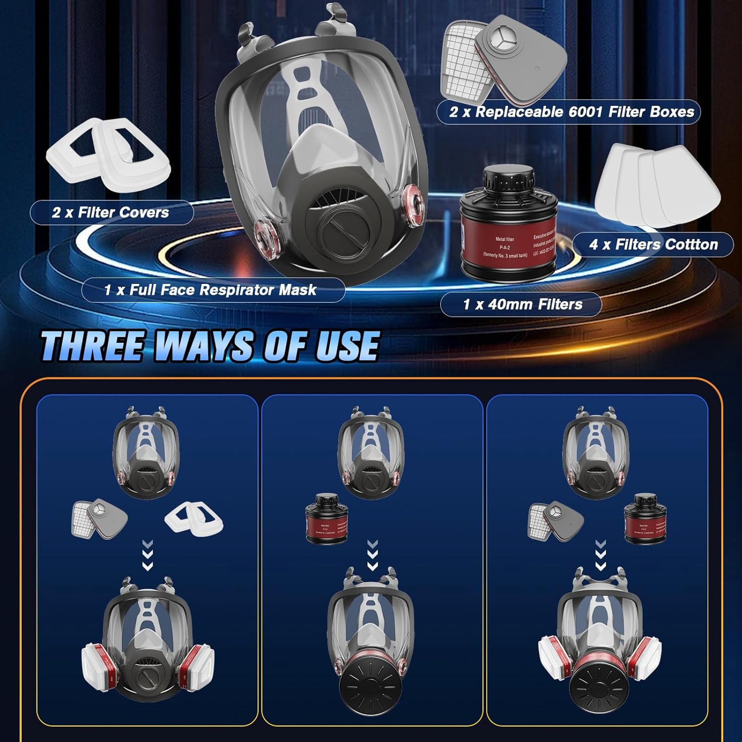Masca Faciala Integrala cu Filtru, KINSI, Set 4 Filtre Bumbac ...