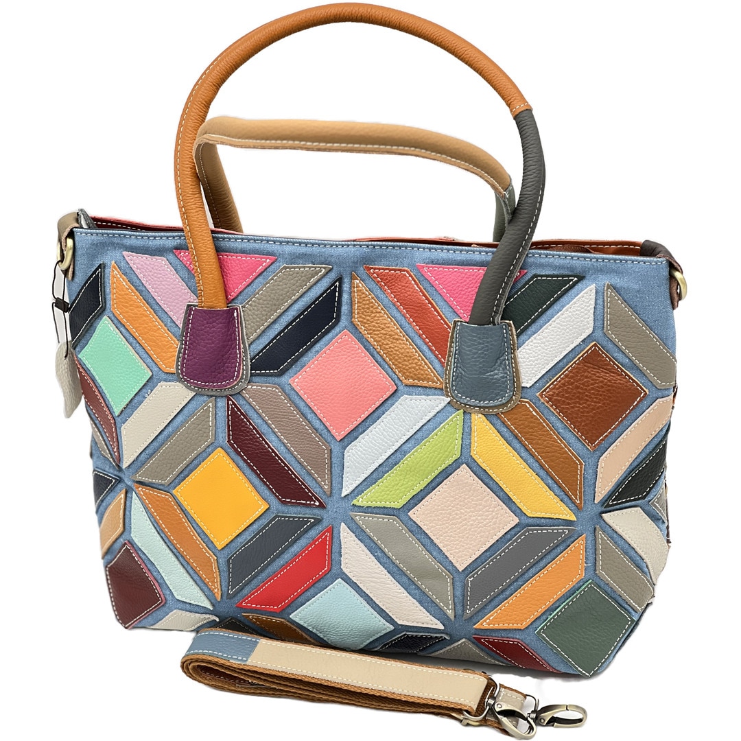 Geanta de umar dama din piele naturala multicolora, 40x29x16 cm - eMAG.ro