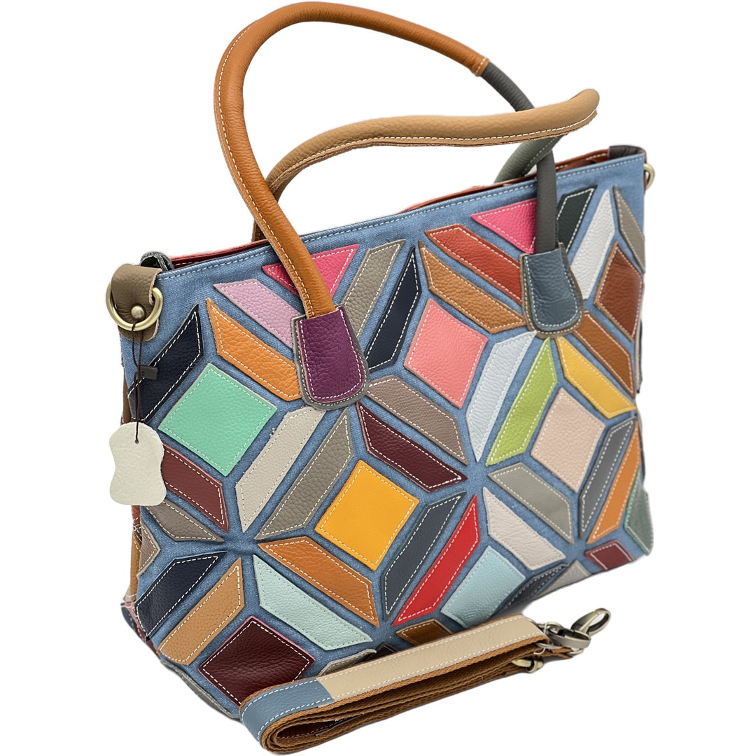 Geanta de umar dama din piele naturala multicolora, 40x29x16 cm - eMAG.ro