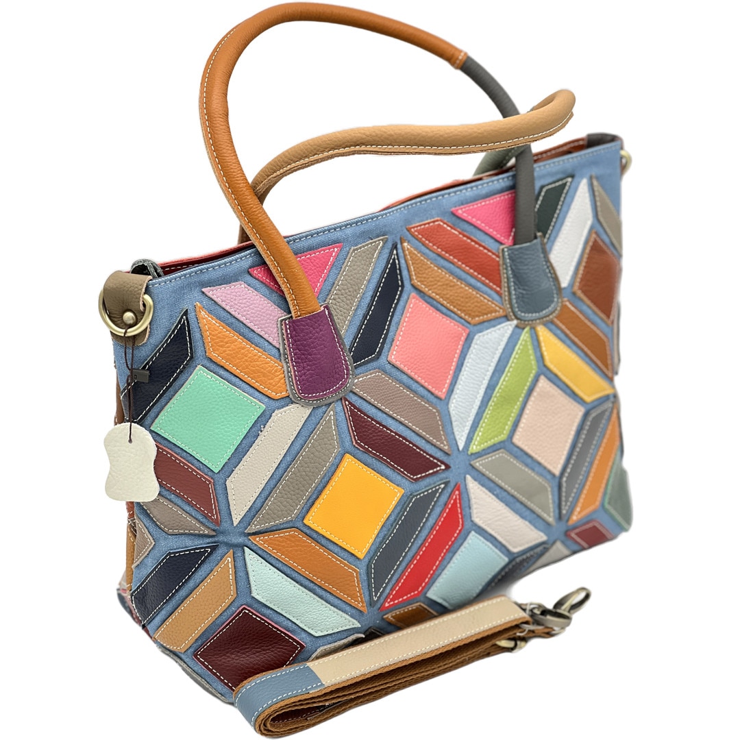 Geanta de umar dama din piele naturala multicolora, 40x29x16 cm - eMAG.ro