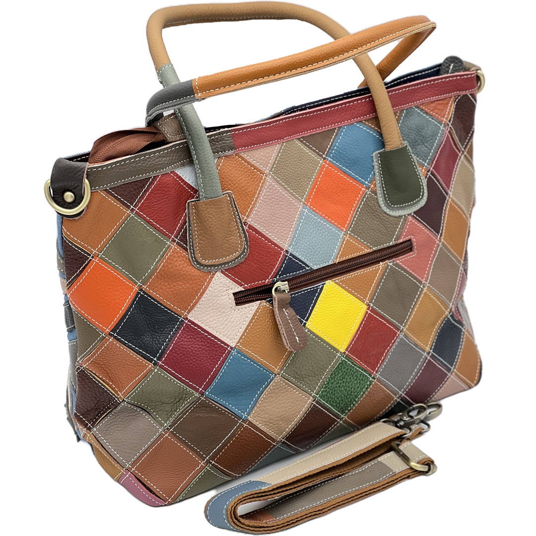 Geanta de umar dama din piele naturala multicolora, 40x29x16 cm - eMAG.ro