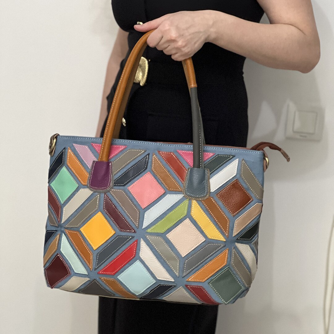 Geanta de umar dama din piele naturala multicolora, 40x29x16 cm - eMAG.ro