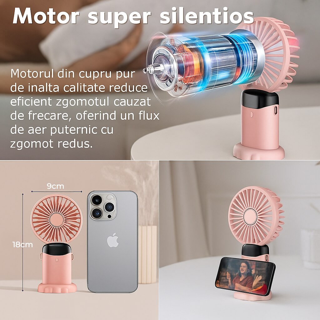 Ventilator Ultra Portabil 4 in 1 TNS®, Pentru Birou/Mana/Gat, Incarcare ...