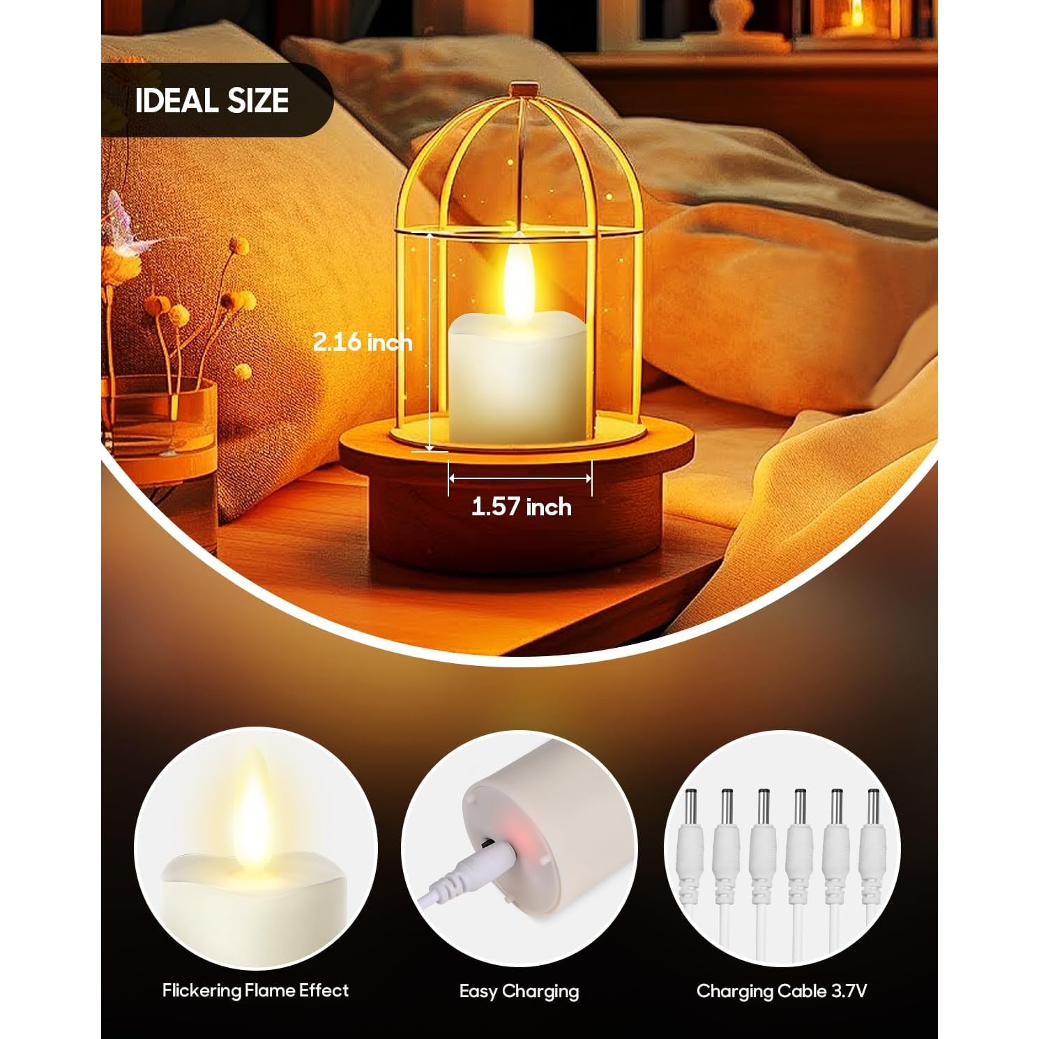 Set 6 Lumanari LED Reincarcabile cu Telecomanda, Alb Cald, 5.5x4 cm ...