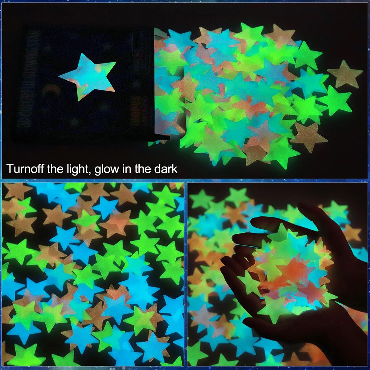 200 de stele luminescente colorate, autocolante fluorescente pentru ...