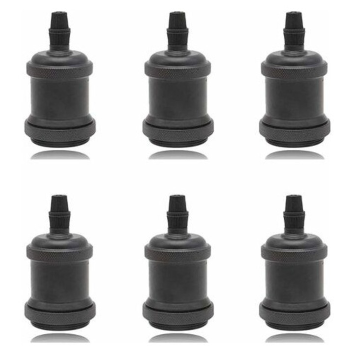 Set 6 socluri bec E27 vintage aluminiu negru mat 220-250V - eMAG.ro