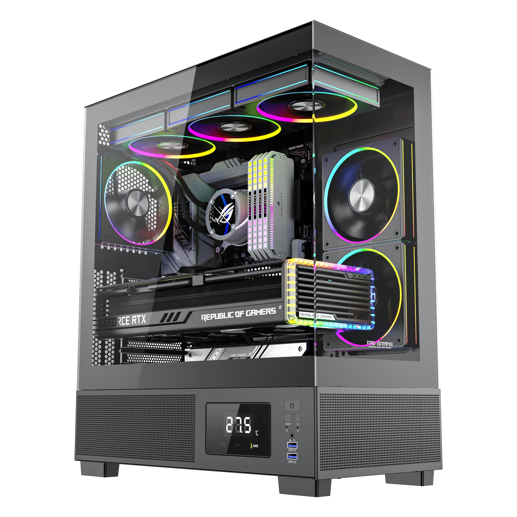 Carcasa Pro Gaming KIAN BLACK, MIDDLE Tower, ATX, fara sursa, 6x ARGB ...