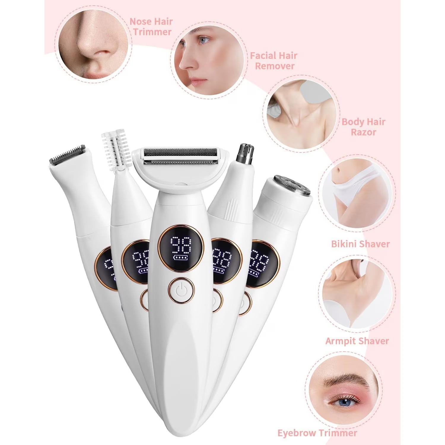 Epilator，Aparat de Ras Electric pentru，Femei，Set epilator 5 in 1 pentru ...