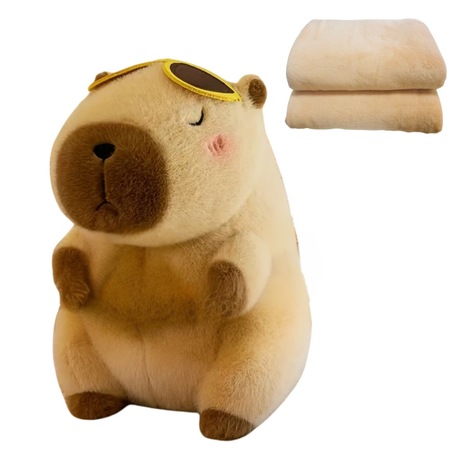 Jucarie de plus, Capibara cu Patura, Blana Ultra-Moale, maro/galben, 47 ...