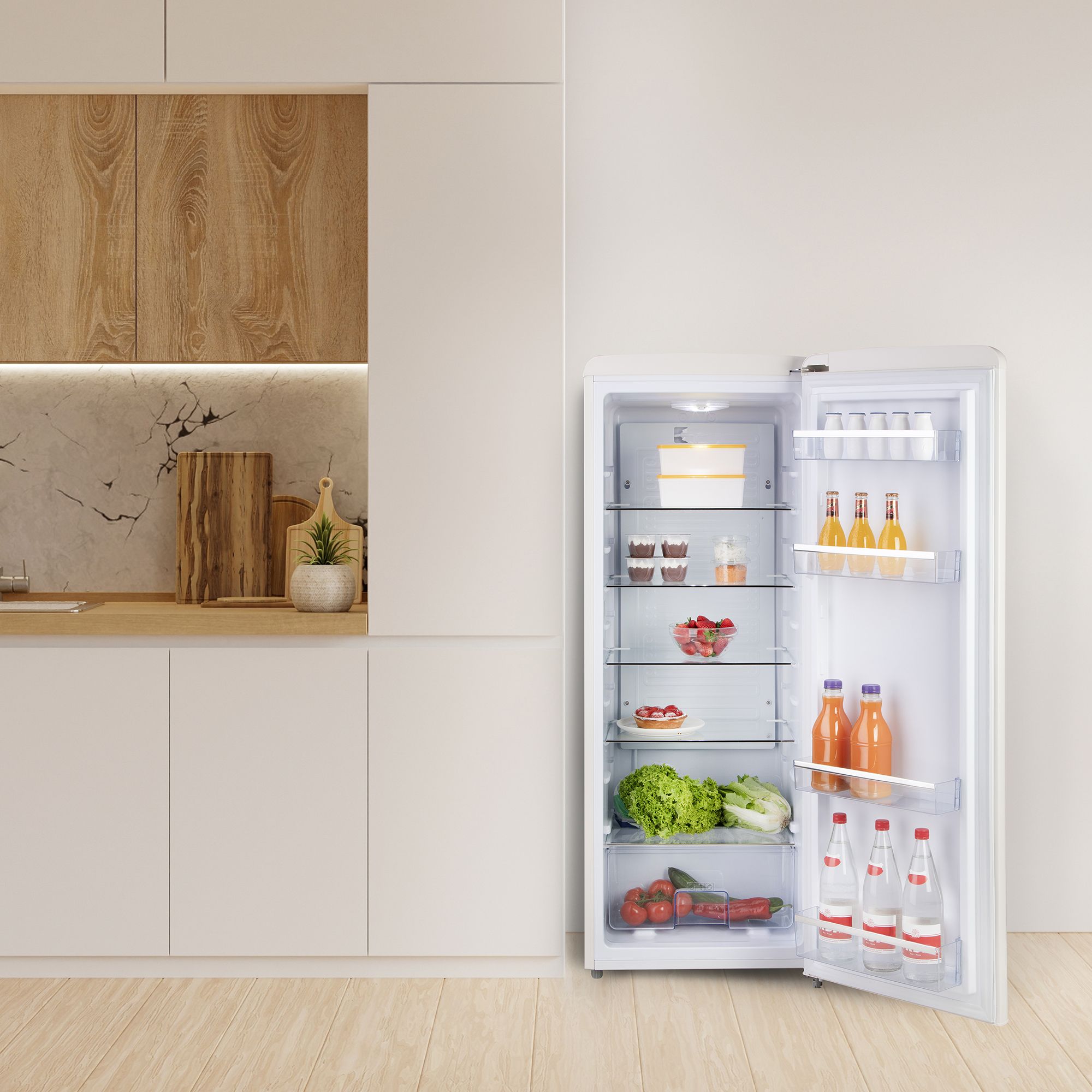 Frigider Retro DOMO, capacitate 225 litri, H 144.5 cm, temperatura ...