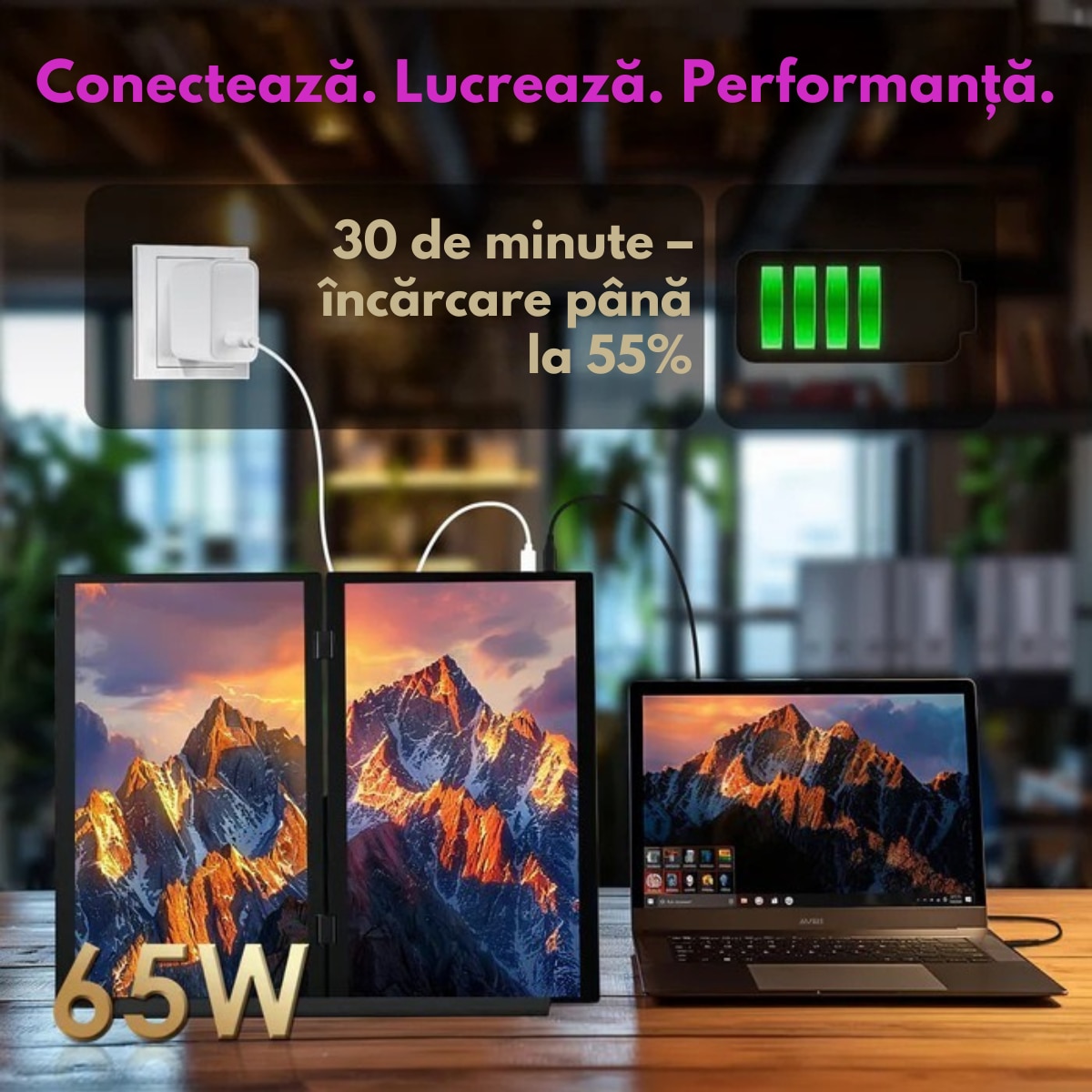 Monitor Dual Pliabil si Portabil de 15.6 inch FHD pentru laptop, Qova ...