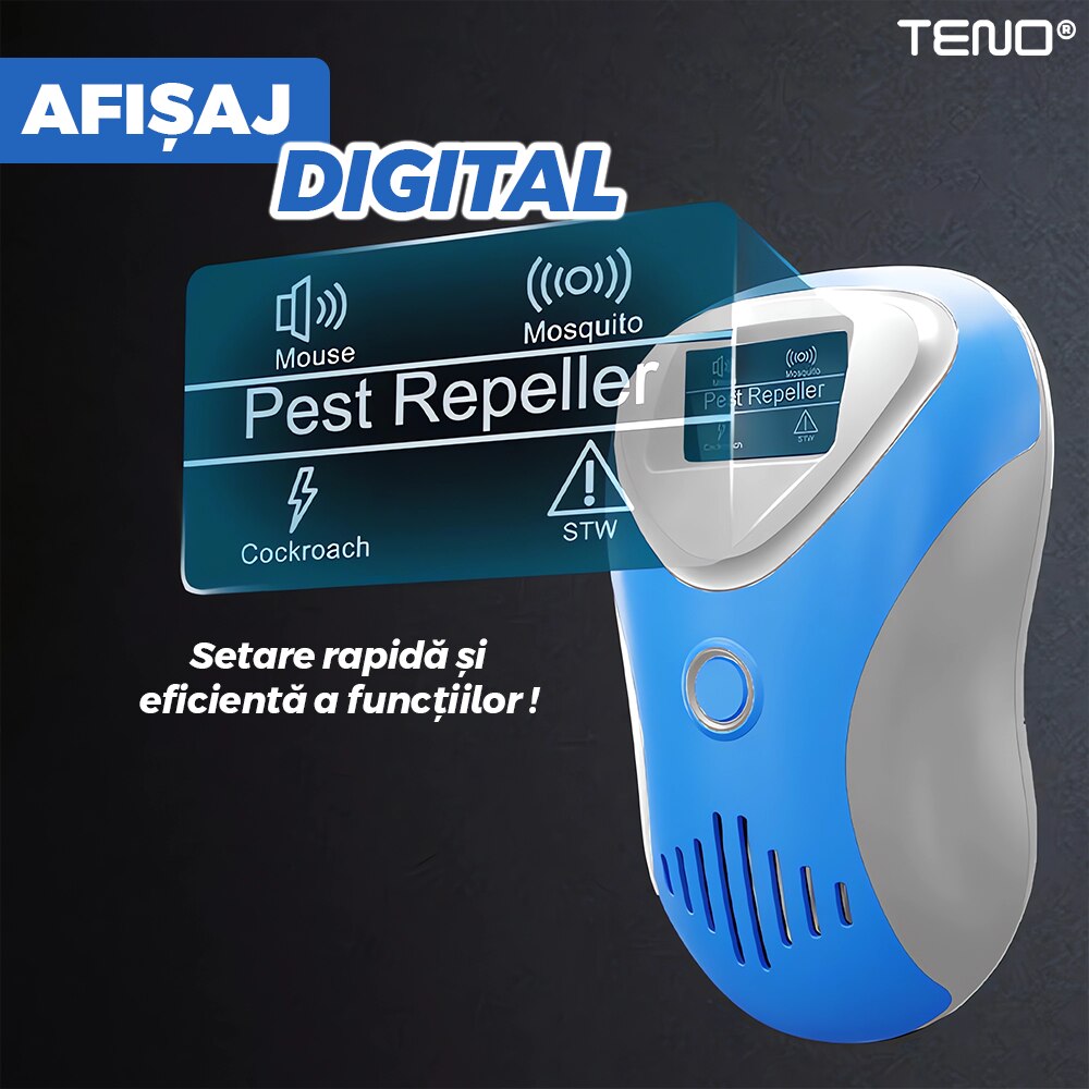Aparat Electronic cu Ultrasunete 4 in 1 Teno®, anti rozatoare/gandaci/alte insecte, raza de ...