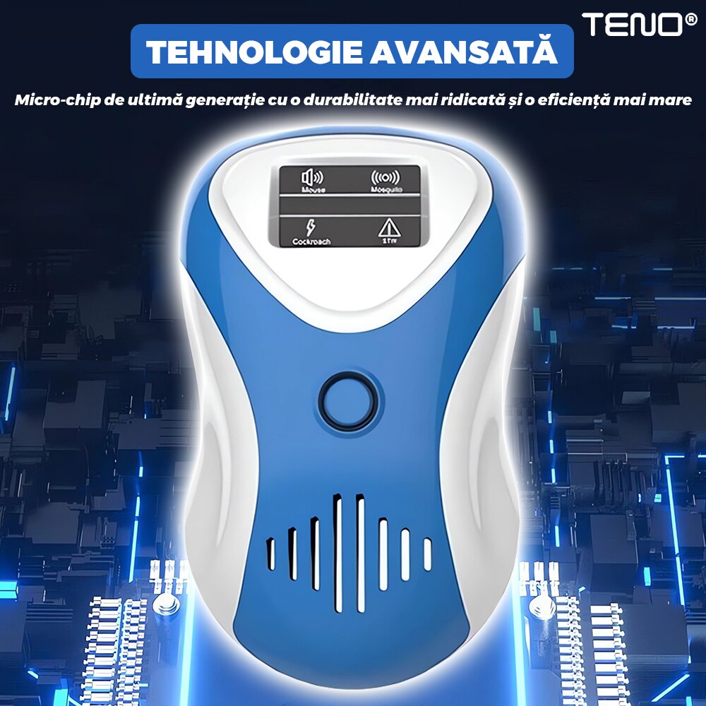 Aparat Electronic cu Ultrasunete 4 in 1 Teno®, anti rozatoare/gandaci/alte insecte, raza de ...