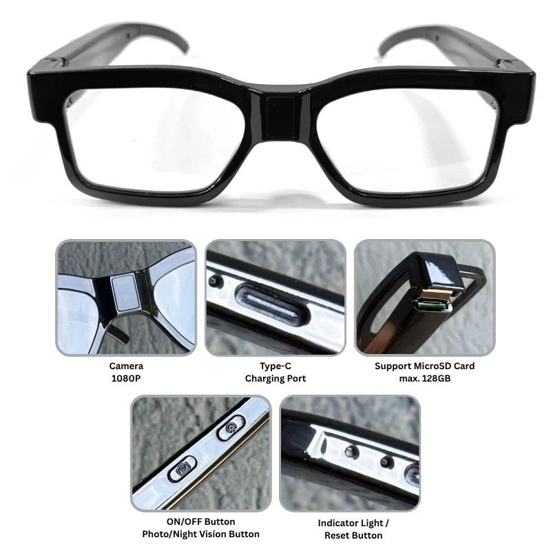 Ochelari Spion cu Camera iUni G7, Full HD, 16GB Card Micro SD, Night ...