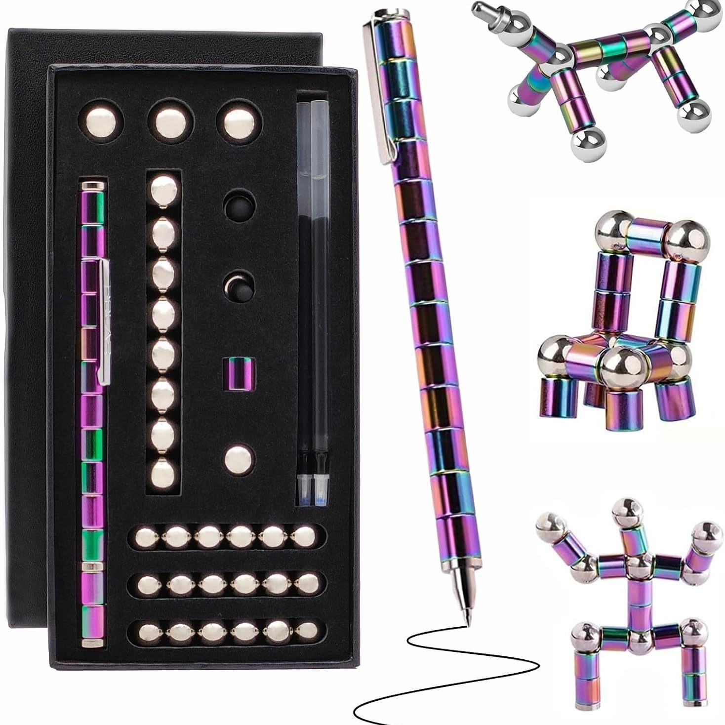 Pix cu bila, set de jucarii fidget, 30 bile magnetice, 14 inele ...