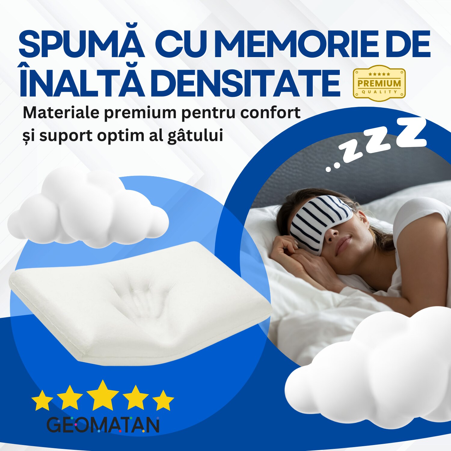 Perna Ortopedica Cervicala pentru dormit GEOMATAN®, din Spuma cu ...
