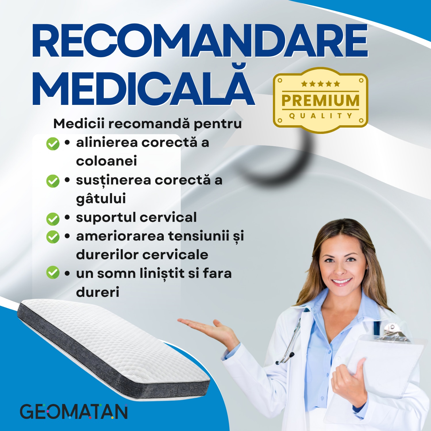 Perna Ortopedica Cervicala pentru dormit GEOMATAN®, din Spuma cu ...