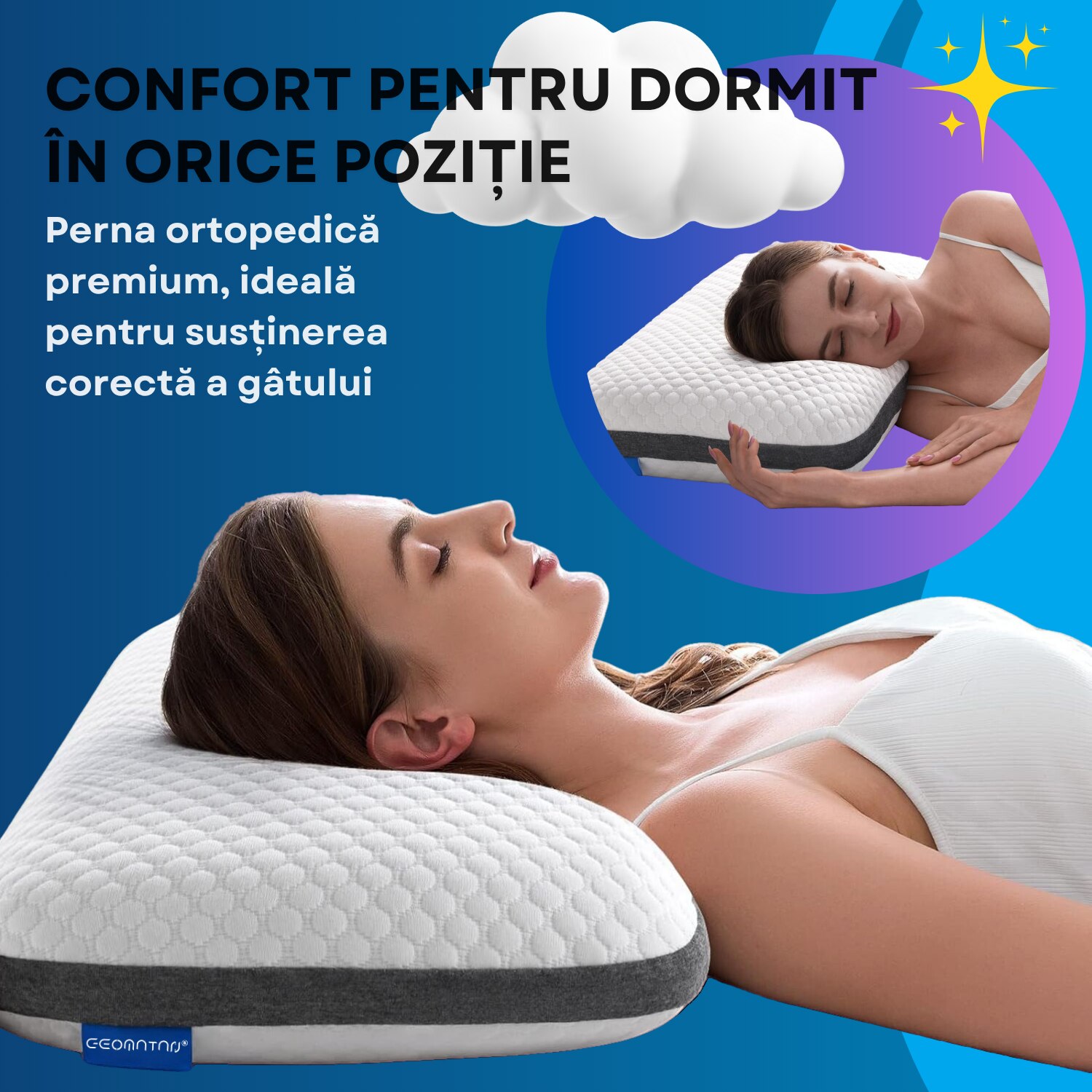Perna Ortopedica Cervicala pentru dormit GEOMATAN®, din Spuma cu ...