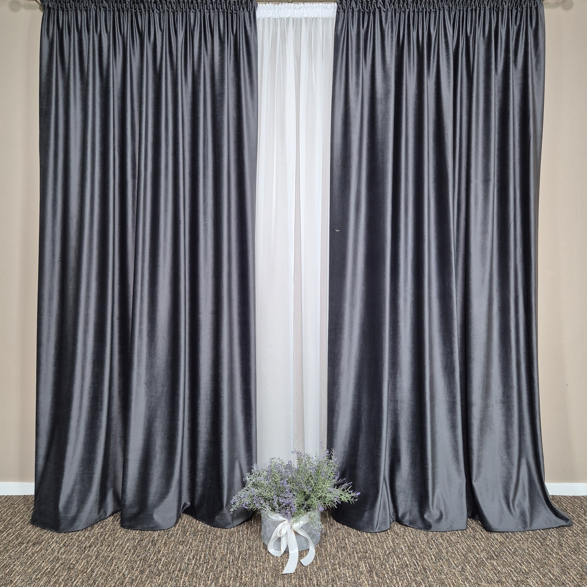 Set 2 draperii catifea lux MASTEL 2x200x245cm culoare gri inchis ...