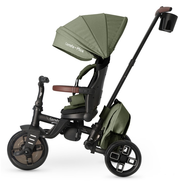 Tricicleta QPlay Comfo Max, verde maslin, cu functie de rotire 360° si ...