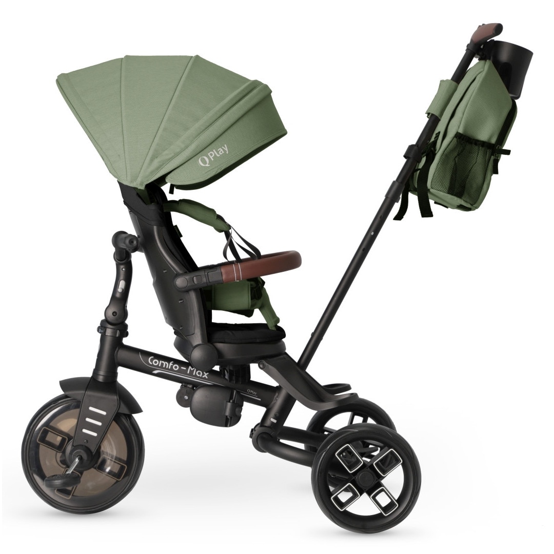 Tricicleta QPlay Comfo Max, verde maslin, cu functie de rotire 360° si ...