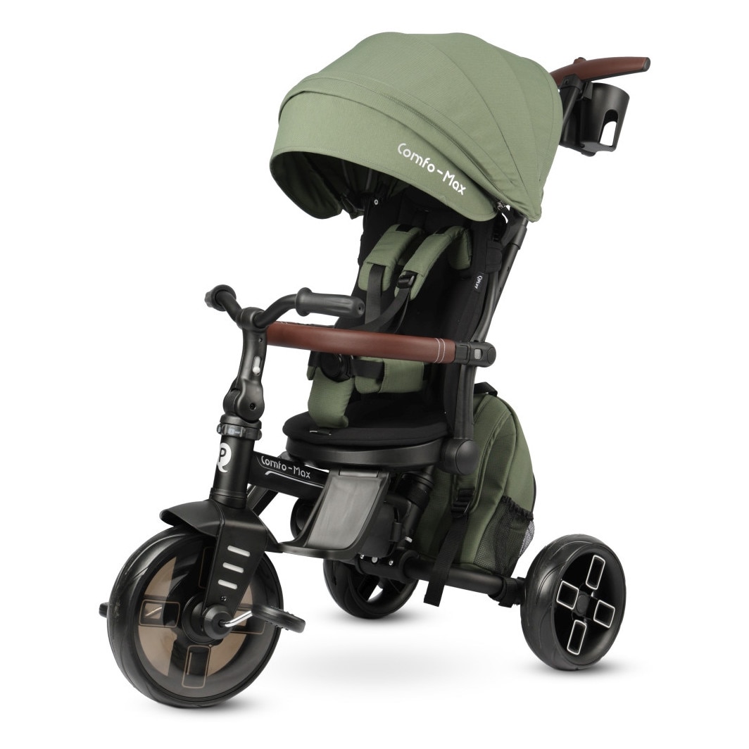 Tricicleta QPlay Comfo Max, verde maslin, cu functie de rotire 360° si ...