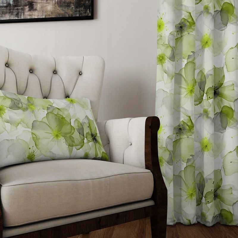 Material textil pentru draperii, Flori verzi, latime 150 cm - eMAG.ro