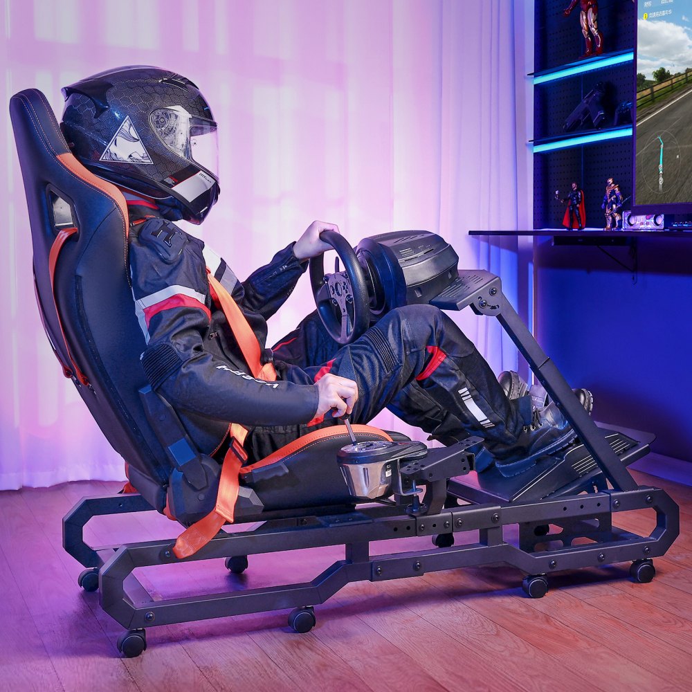 Cockpit Simulator Curse, Scaun Gaming Ajustabil si Suport pentru Volan ...