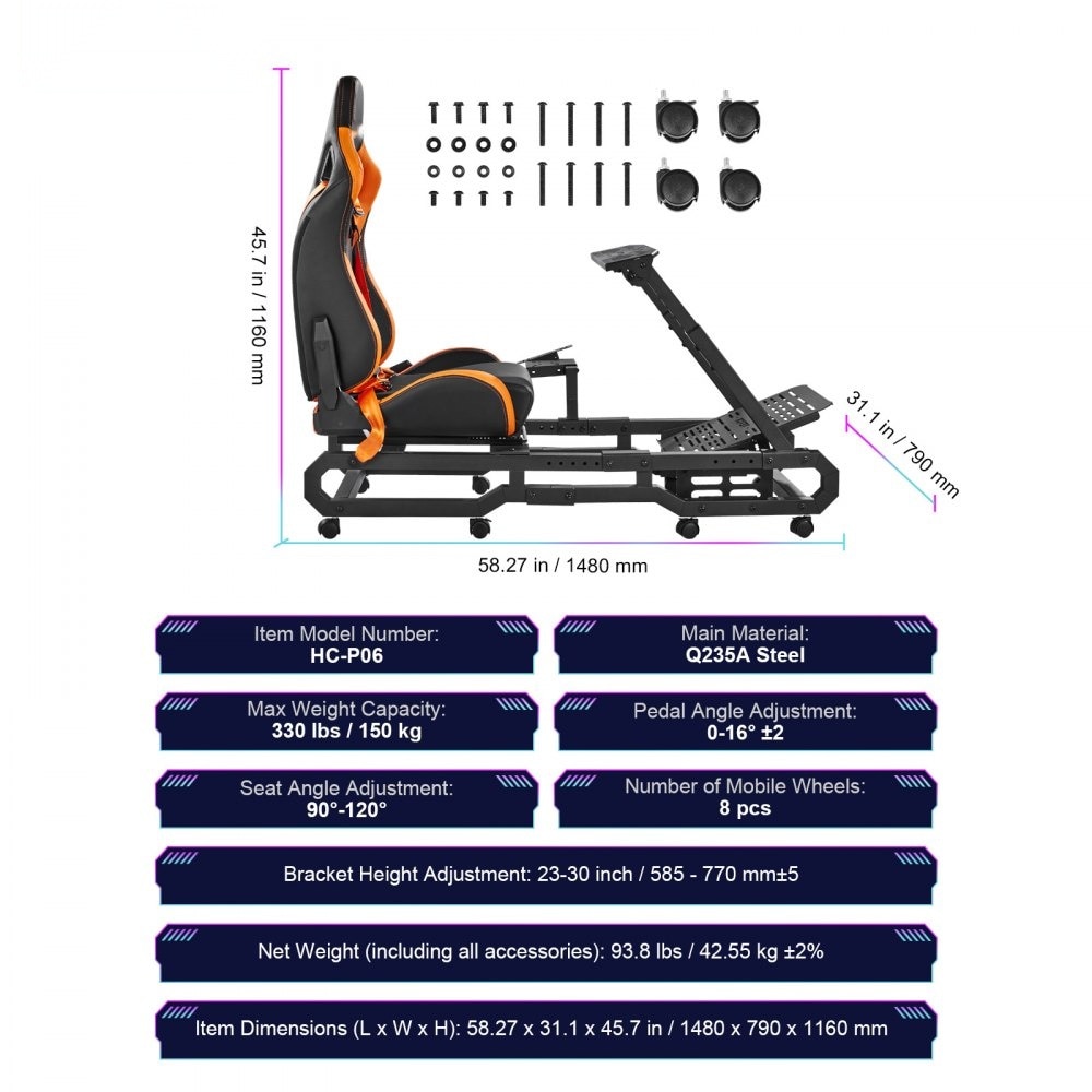 Cockpit Simulator Curse, Scaun Gaming Ajustabil si Suport pentru Volan ...