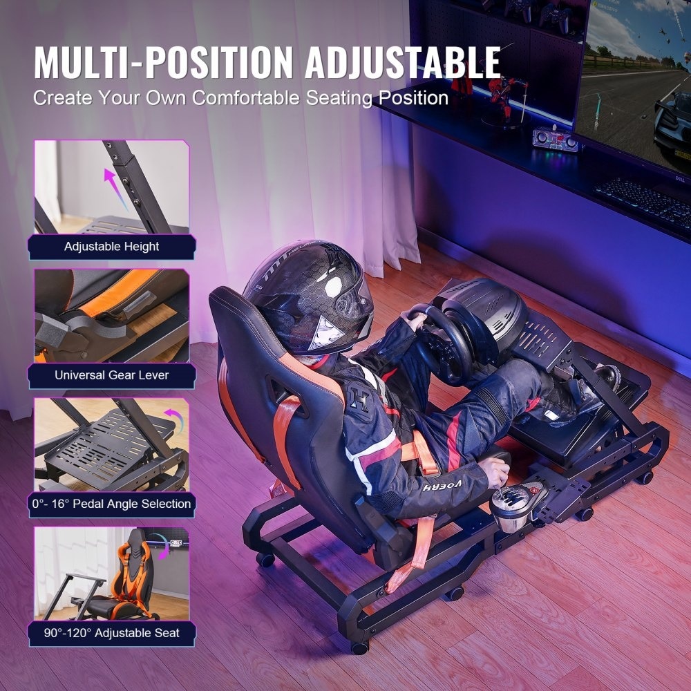 Cockpit Simulator Curse, Scaun Gaming Ajustabil si Suport pentru Volan ...
