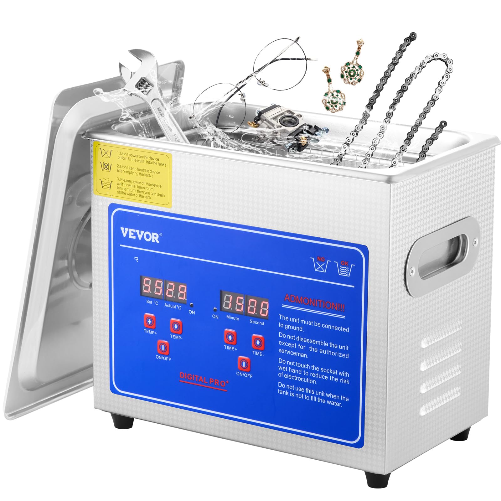 Sterilizator cu ultrasunete VEVOR 3L, cu încălzitor, cronometru digital ...