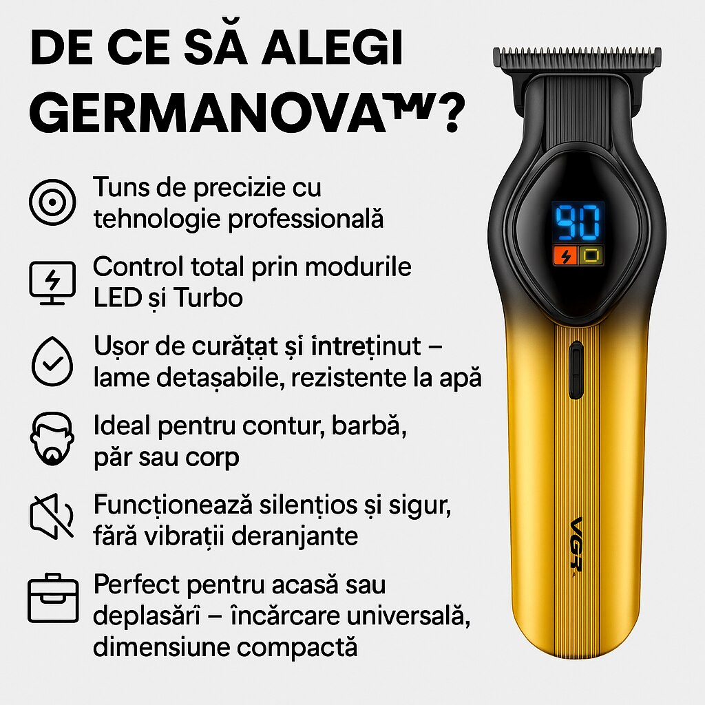 Set Aparat de Tuns Profesional GermaNova V-921, pentru Barba Contur ...