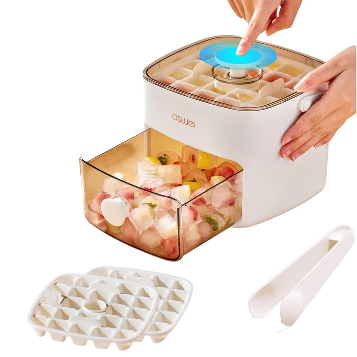 Tavă cuburi de gheaţă Aswei, set 2 tăvi, 48 compartimente, uşor de ...