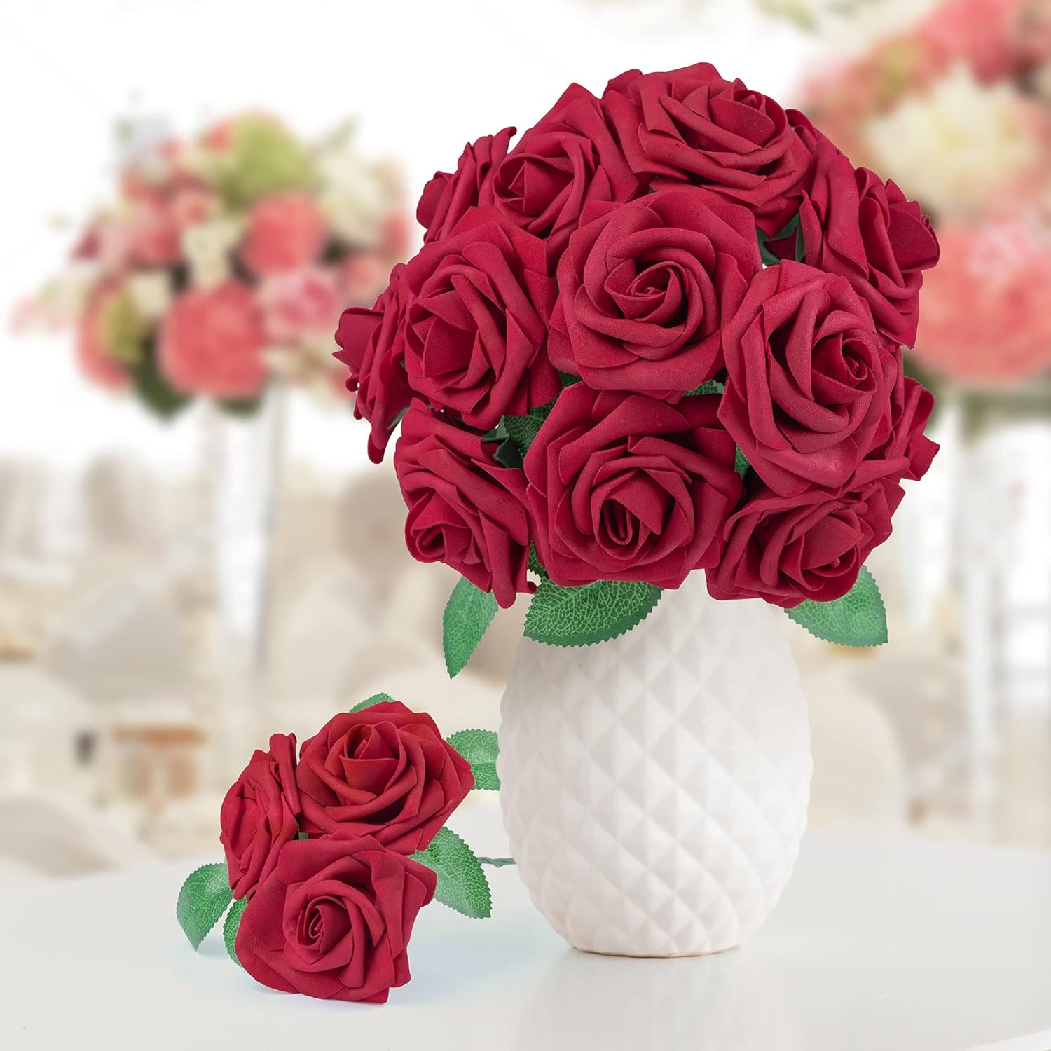 Set 25 Planta Artificiala Trandafiri rosii, tulpini DIY pentru ...