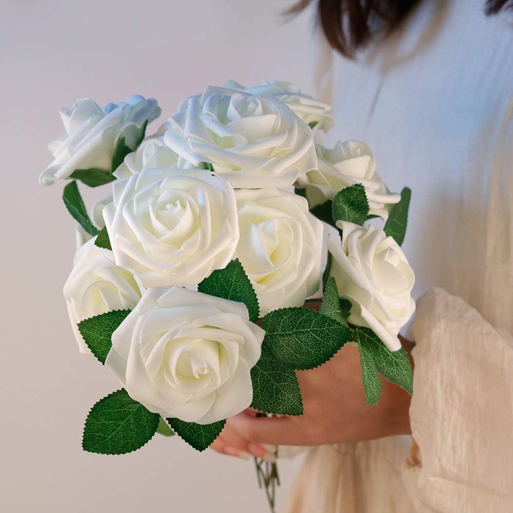 Set 25 Planta Artificiala Trandafir alb, tulpini DIY pentru Decoratiuni ...