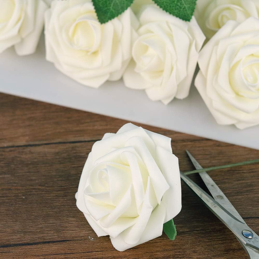 Set 25 Planta Artificiala Trandafir alb, tulpini DIY pentru Decoratiuni ...