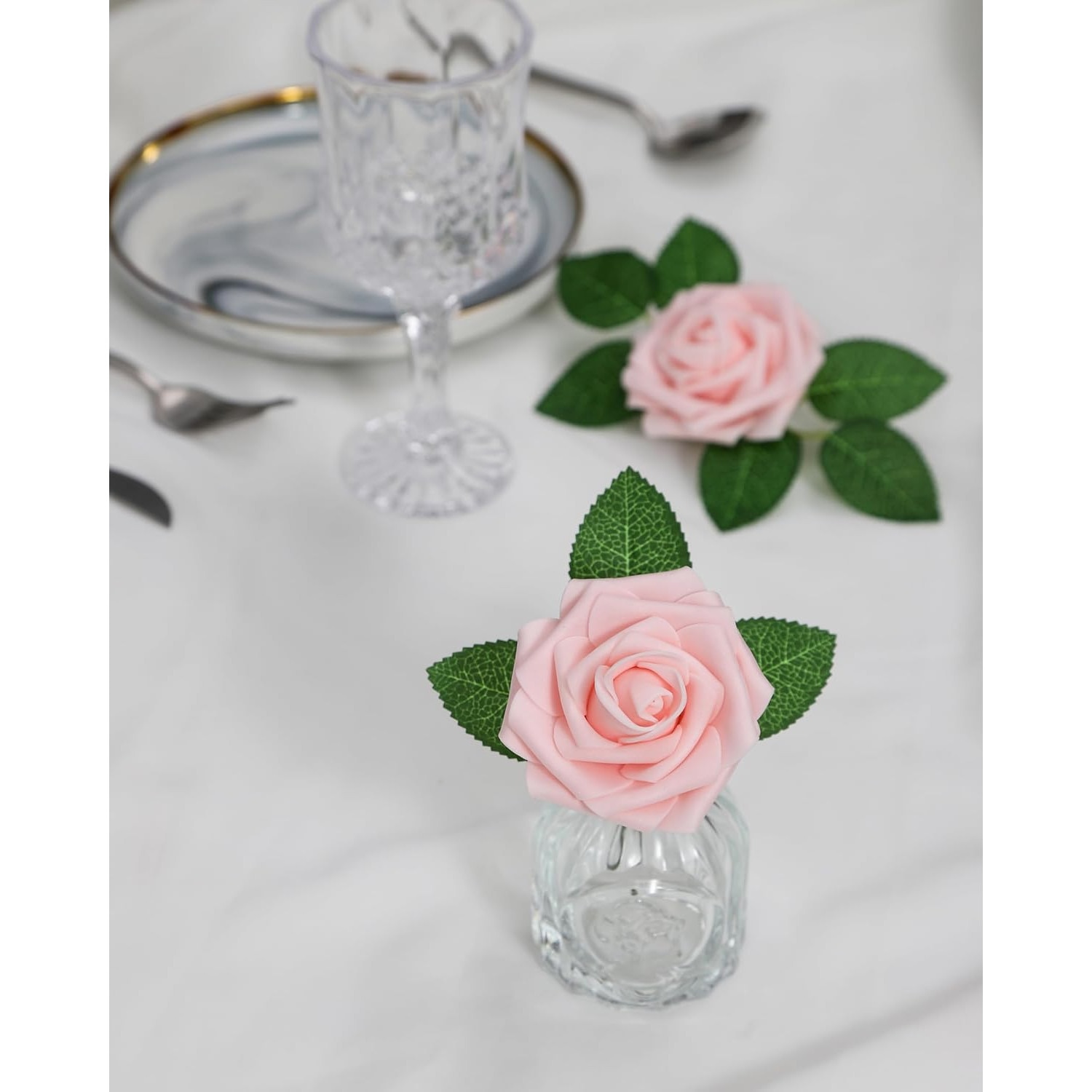 Set 25 Planta Artificiala Trandafir Roz, tulpini DIY pentru Decoratiuni ...