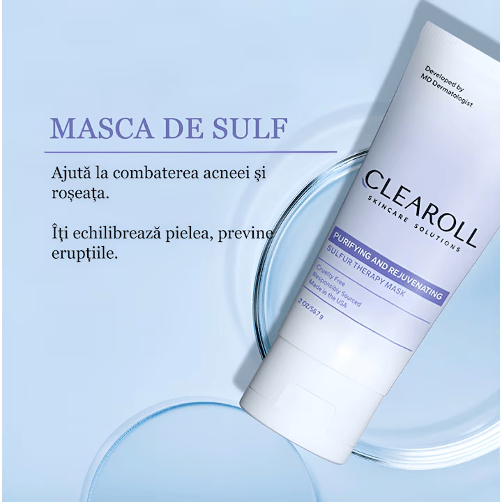 Masca de fata cu sulf Clearoll®, purificatoare cu efect revitalizant ...