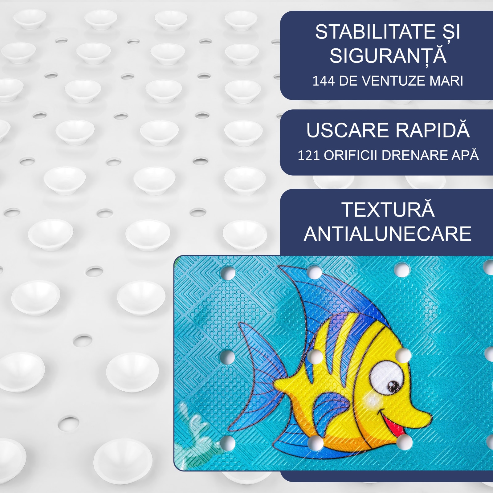 Covoras antiderapant FizioTab® pentru cada dus, 53x53 cm, Multicolor ...