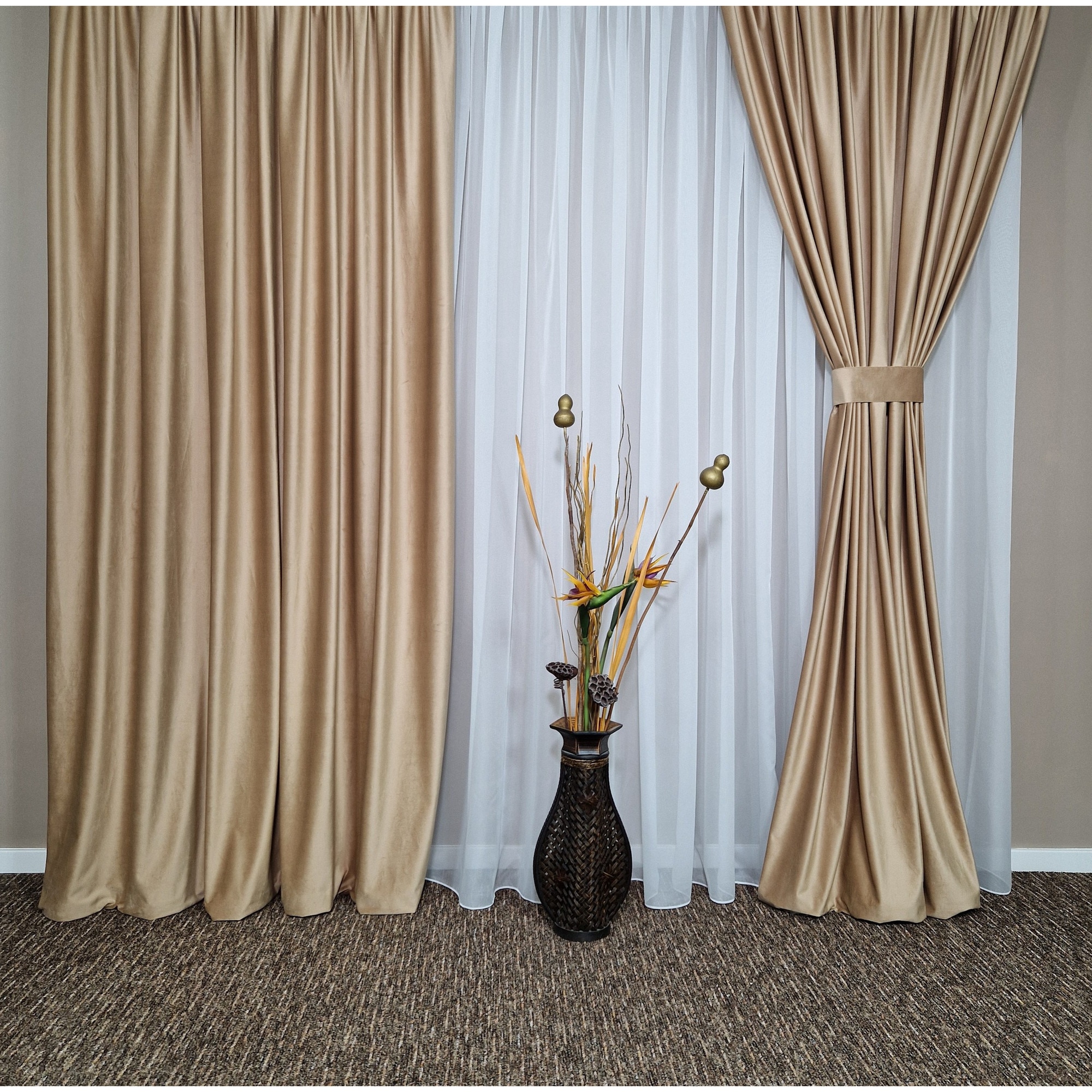 Set 2 draperii catifea MASTEL cappuccino 200x245cm, prindere rejansa ...